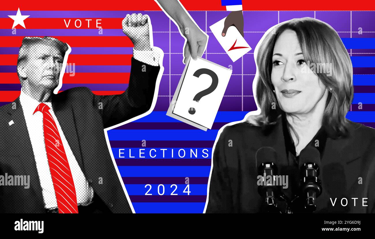 Portrait of Donald Trump and Kamala Harris. Illustrative photo collage ...
