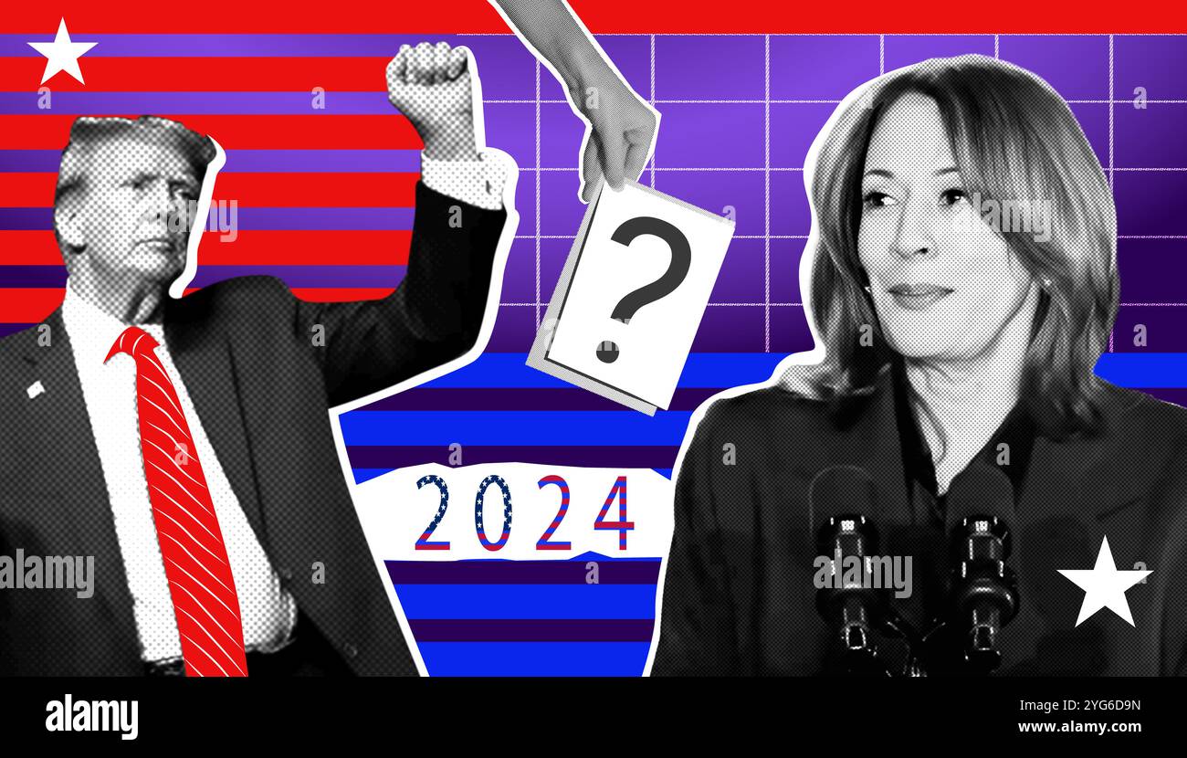 Portrait of Donald Trump and Kamala Harris. Illustrative photo collage ...