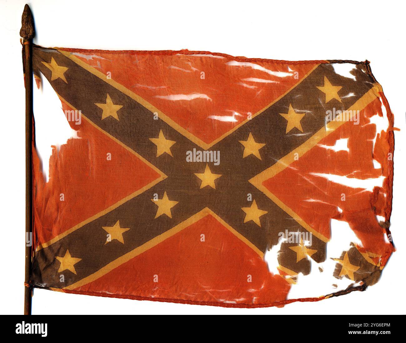 A tattered and worn Confederate flag adopted and flown by Southern US ...