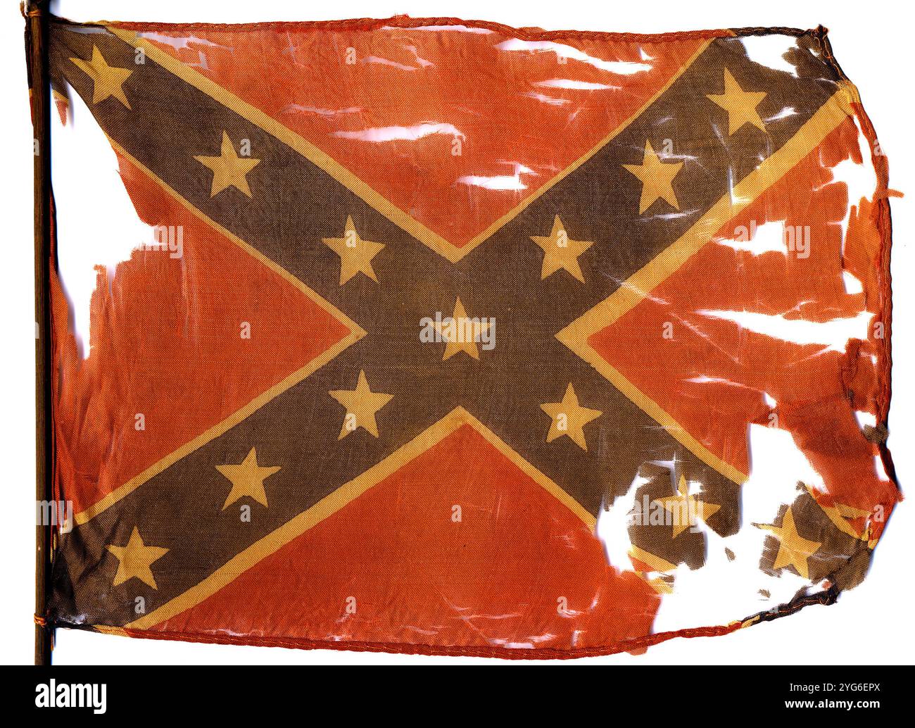 A tattered and worn Confederate flag adopted and flown by Southern US ...