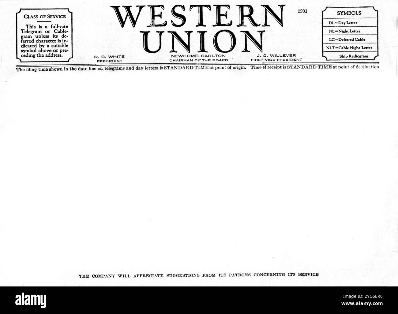 A blank 1940's Western Union telegram Stock Photo - Alamy