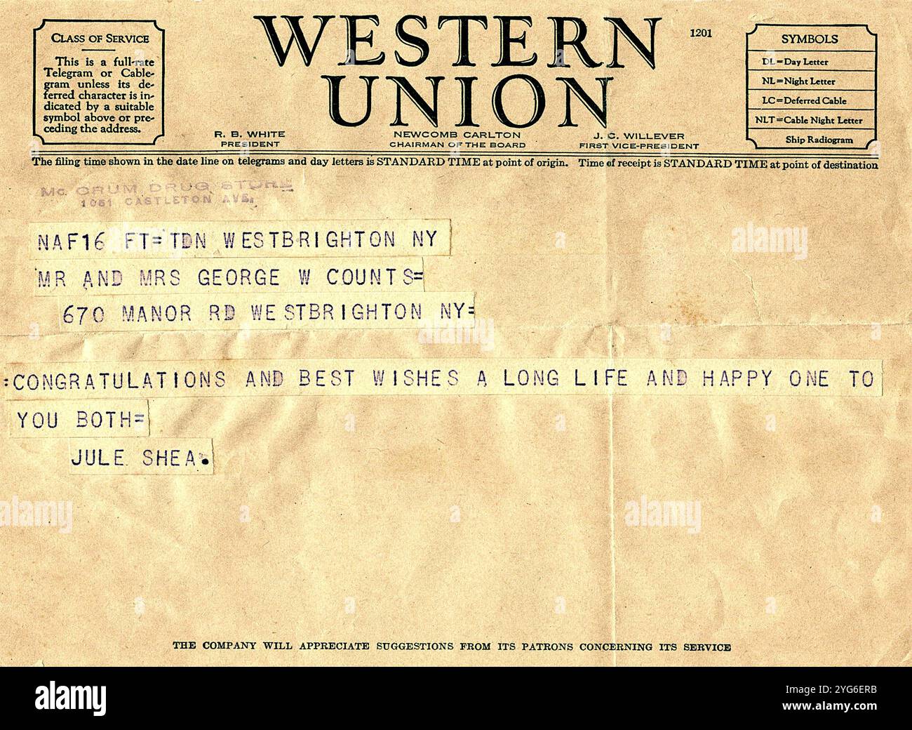 A Western Union telegram from the 1940s Stock Photo - Alamy