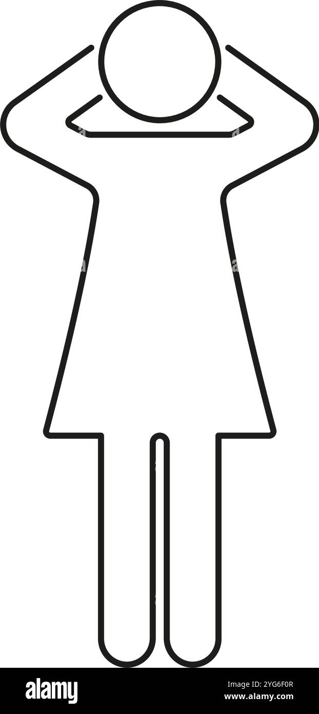 Human Figure with Hands Behind Head Line Icon. Stick Figure in Relaxed ...