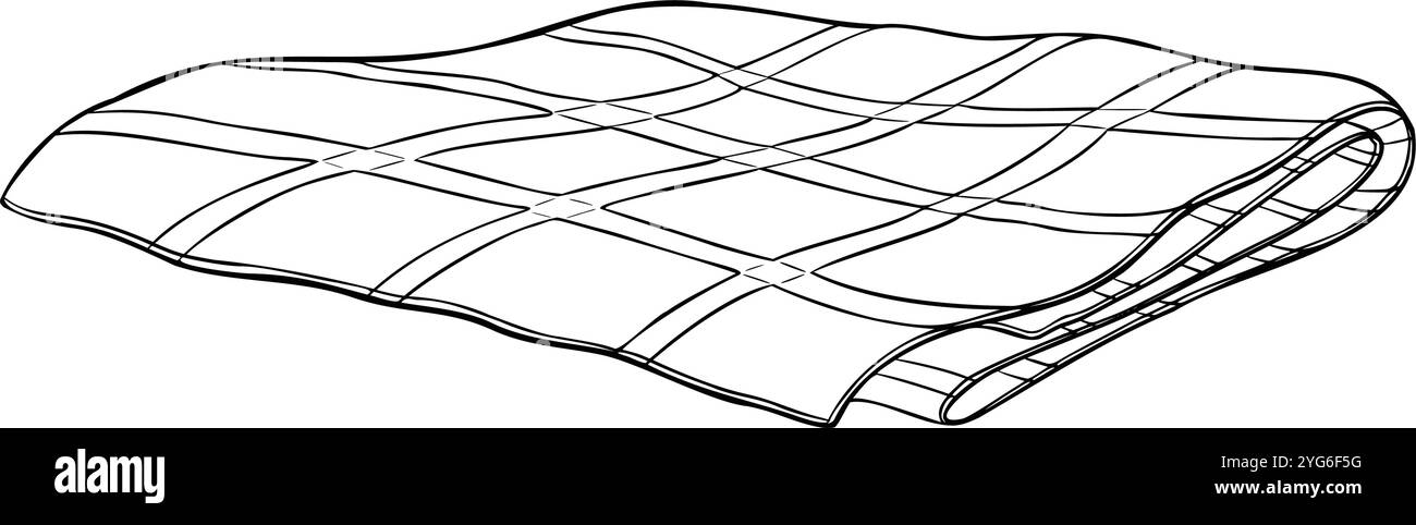 Folded cloth vector illustration. Drawing of checkered blanket or plaid ...