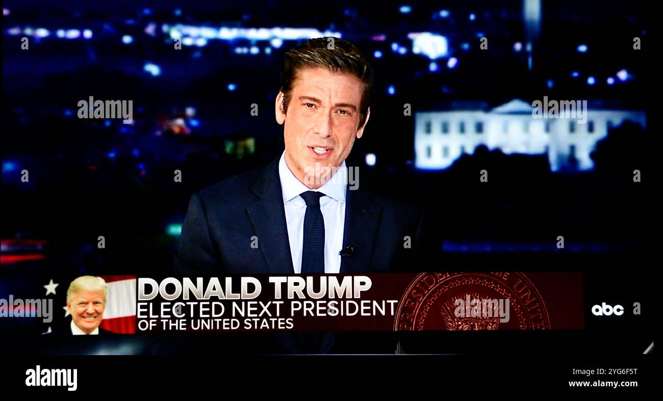 Computer screen shot of ABC-TV news anchor David Muir reporting on the ...