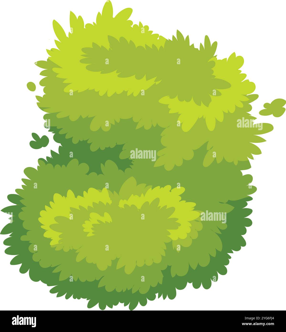 Cartoon style lush green bush with multiple leaves on white background ...