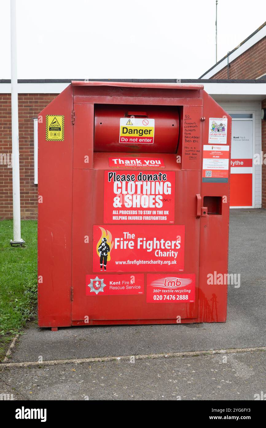 The Fire Fighters Charity clothing and shoes collection bin at Hythe ...