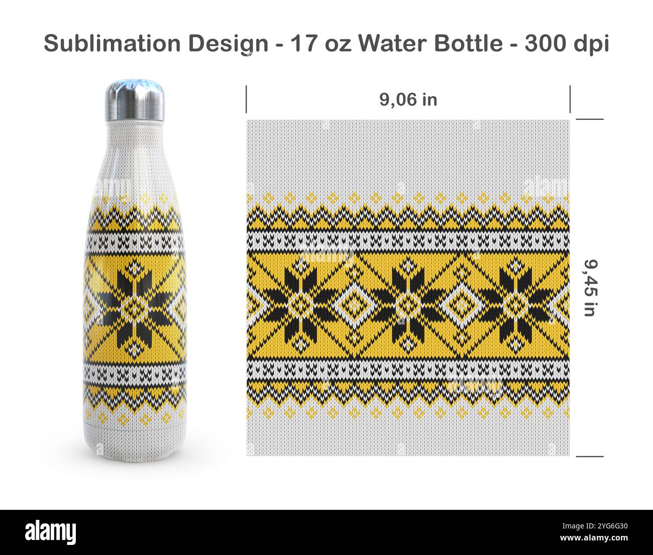 Knitted sweater pattern. Seamless sublimation template for 17 oz water ...