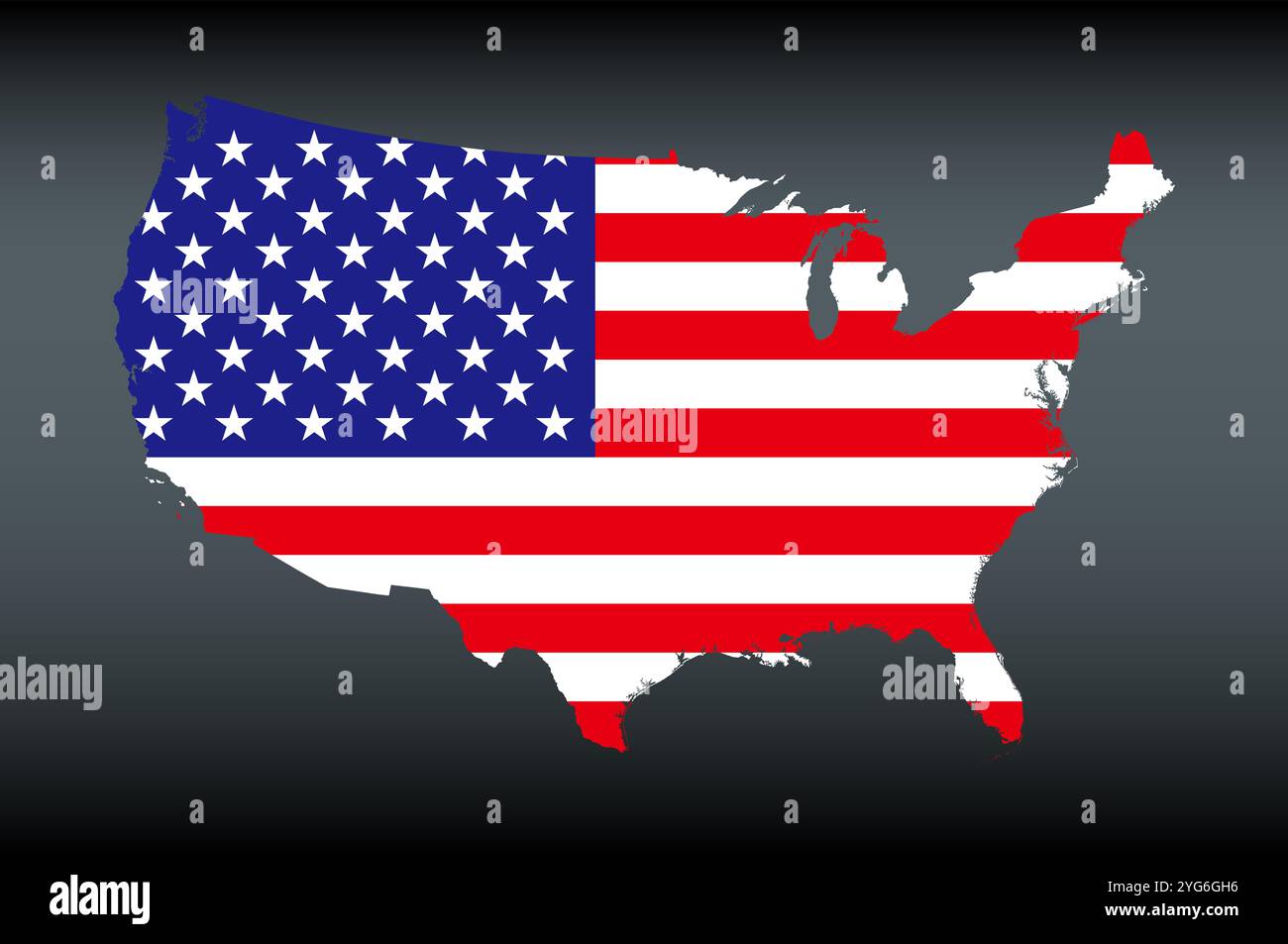 Silhouette of the United States map filled with the American flag, the ...