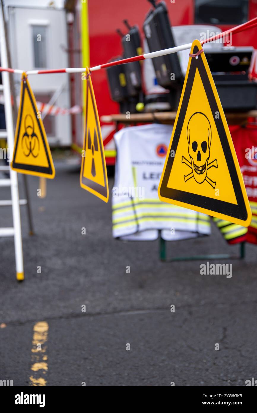 06 November 2024, Bavaria, Würzburg: Warning signs for biohazards ...