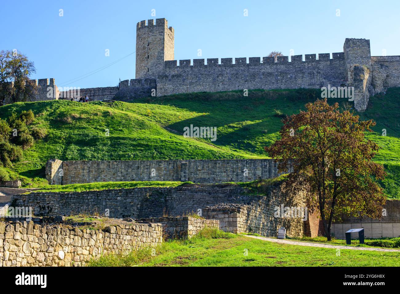 Remains of Historic Belgrade Fortress fortifications in Kalemegdan park ...