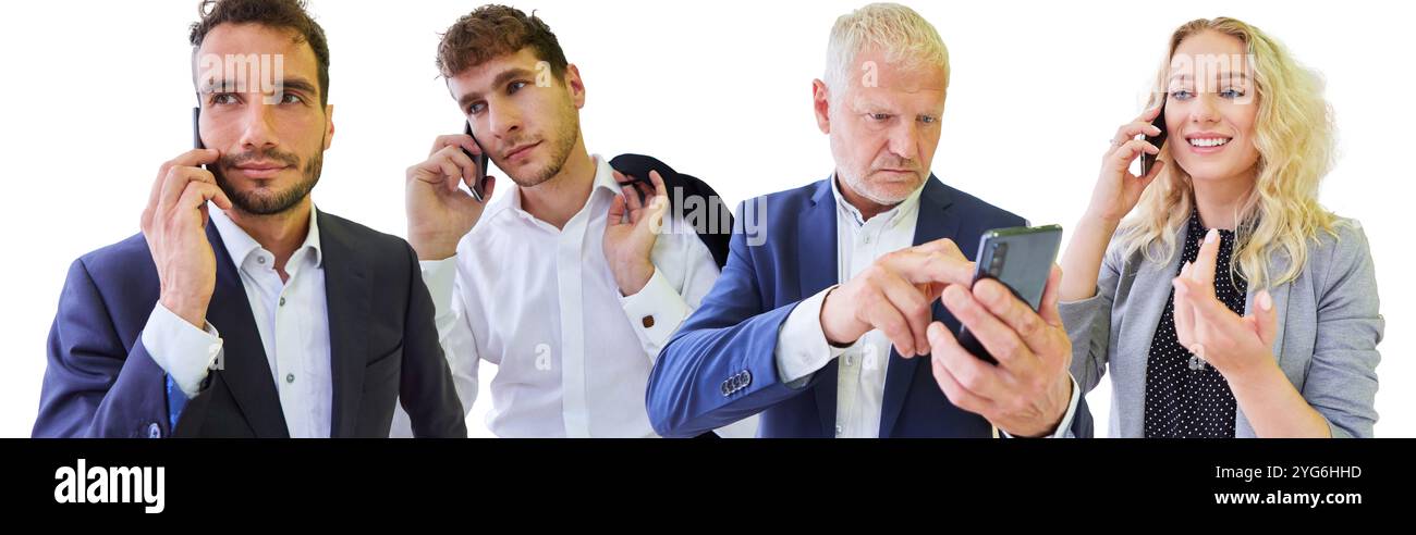Collage of business people using their smartphone phones as a ...