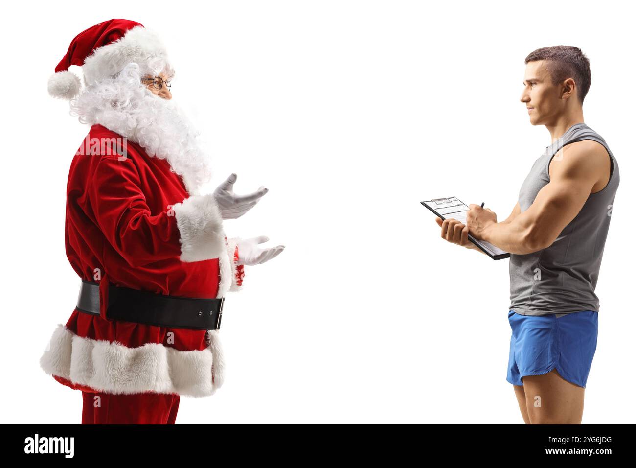 Santa claus talking to a sports coach isolated on white background ...