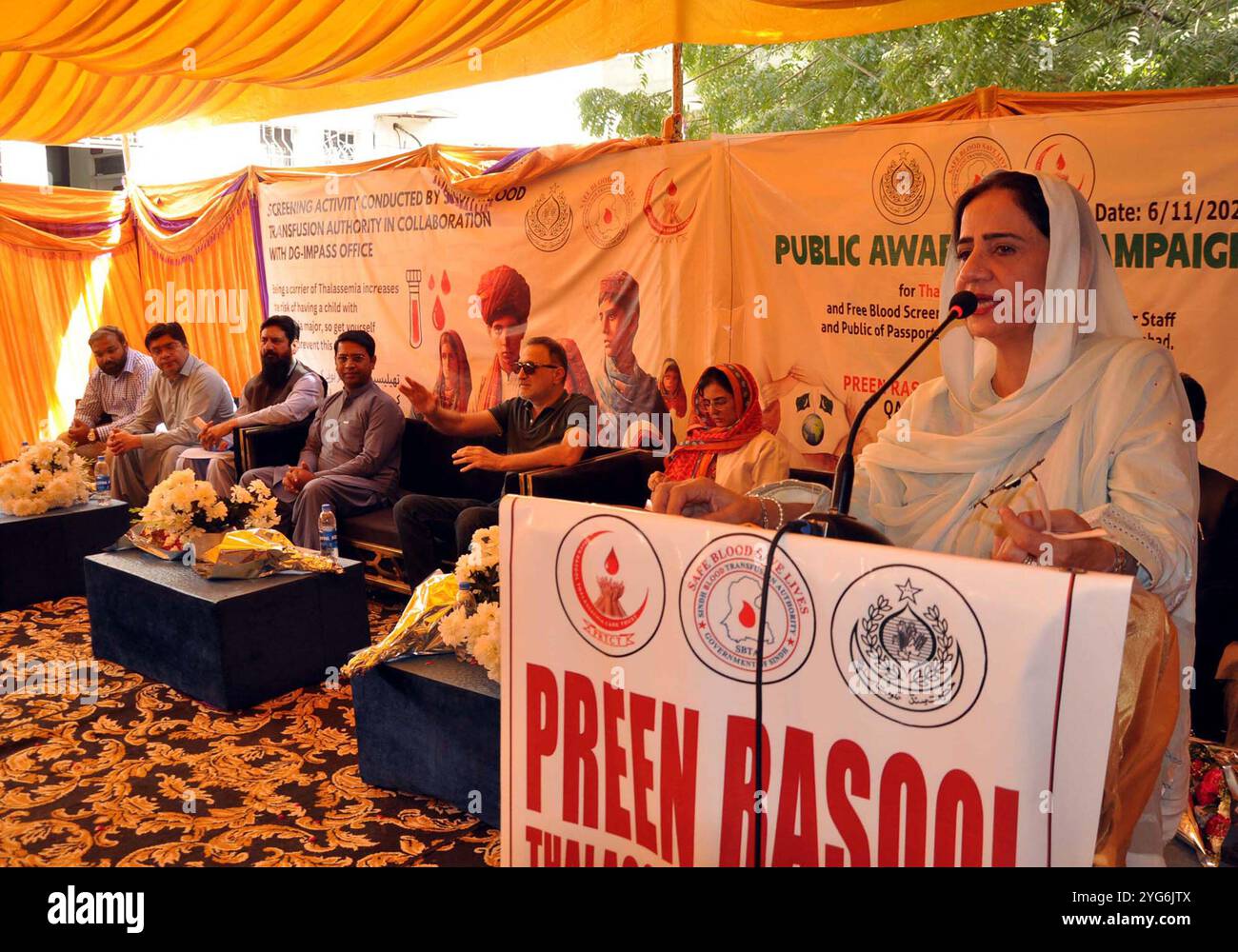 Sindh Blood Transfusion Authority (SBTA) Secretary, Dr. Durenaz Jamal addresses during Public ...