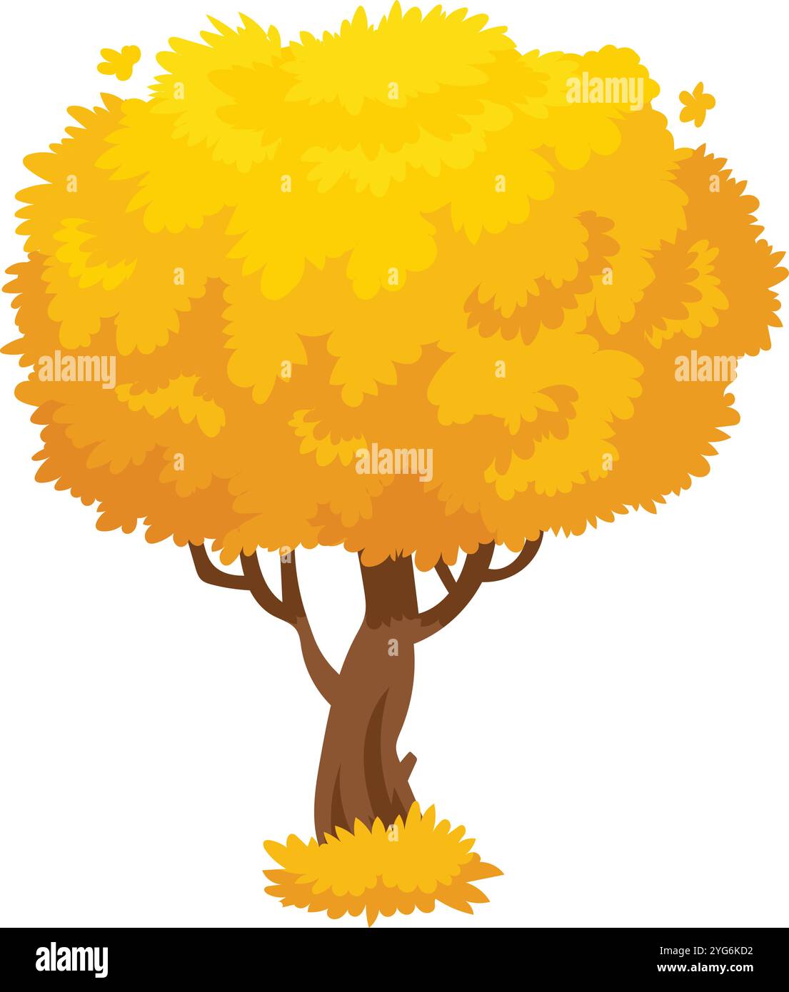 Stylized cartoon tree with lush golden foliage and falling leaves ...
