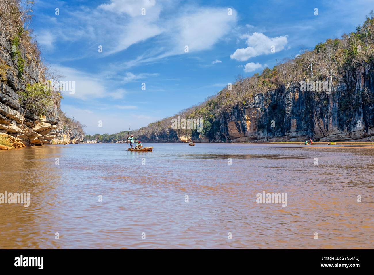 Manambulo River, Madagascar - August 28, 2024: A local guide takes ...