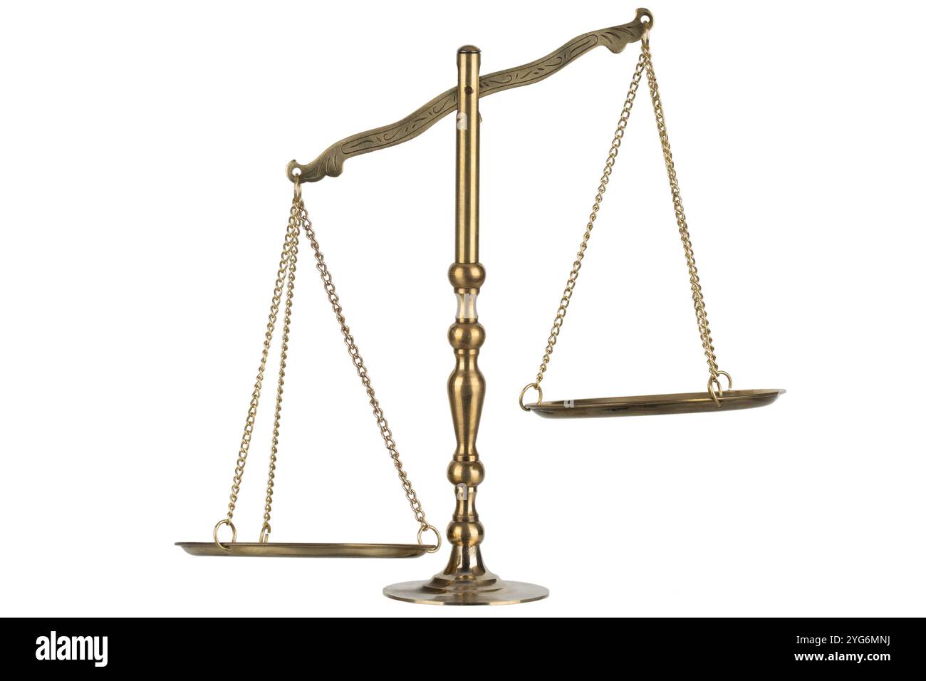 Bronze traditional balance scale with weights isolated on white ...