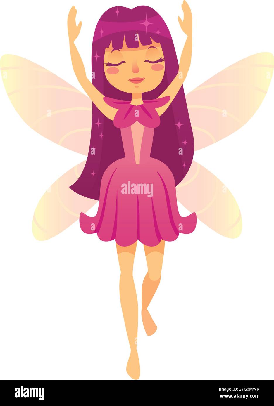 Enchanting cartoon fairy with purple hair and a pink dress gracefully ...