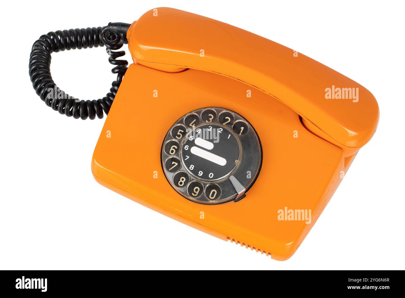 Old vintage orange rotary phone isolated on white background Stock ...