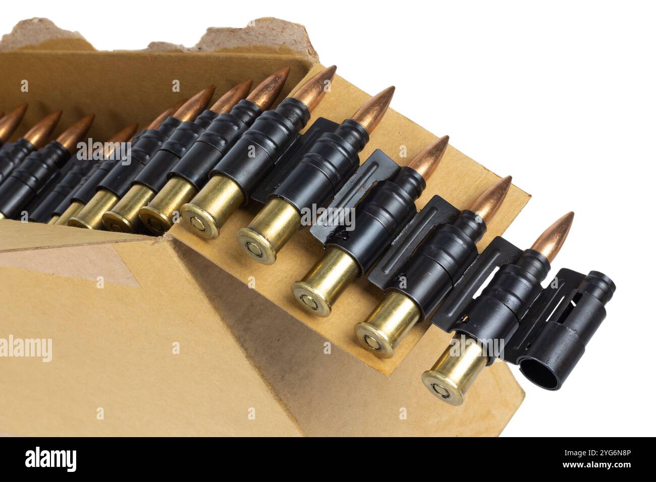 Machine Gun Ammo Belt with Ammunition with cardboard ammo box Stock ...