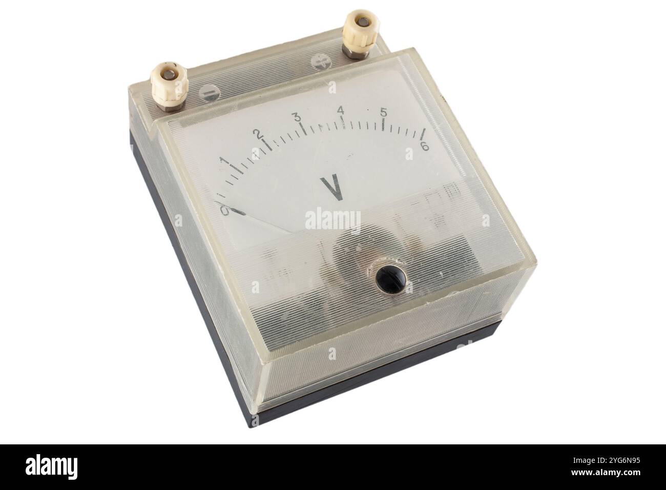 Close-up of an vintage ancient voltmeter isolated on white background ...
