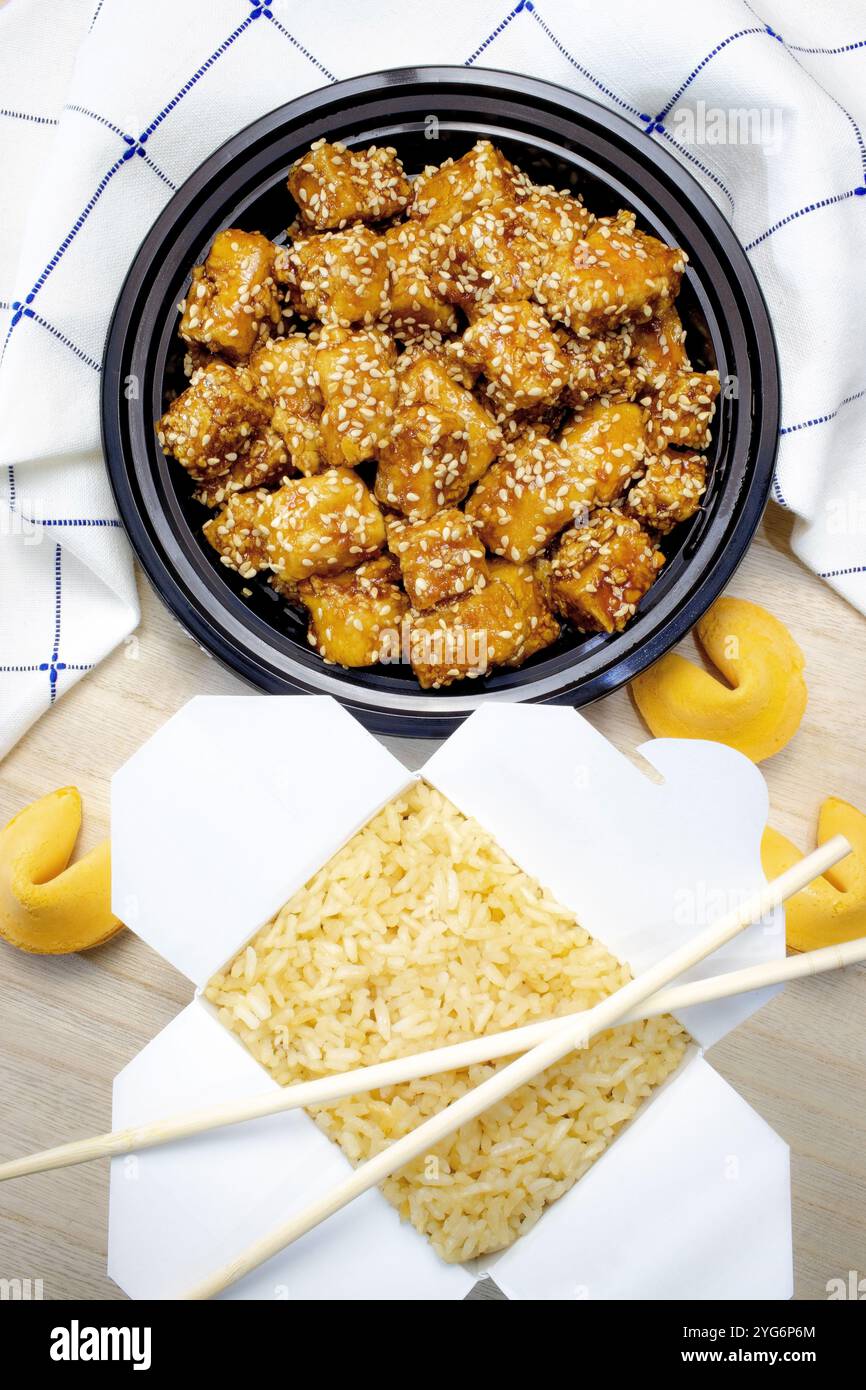 Sesame Tofu & Fried Rice Stock Photo - Alamy