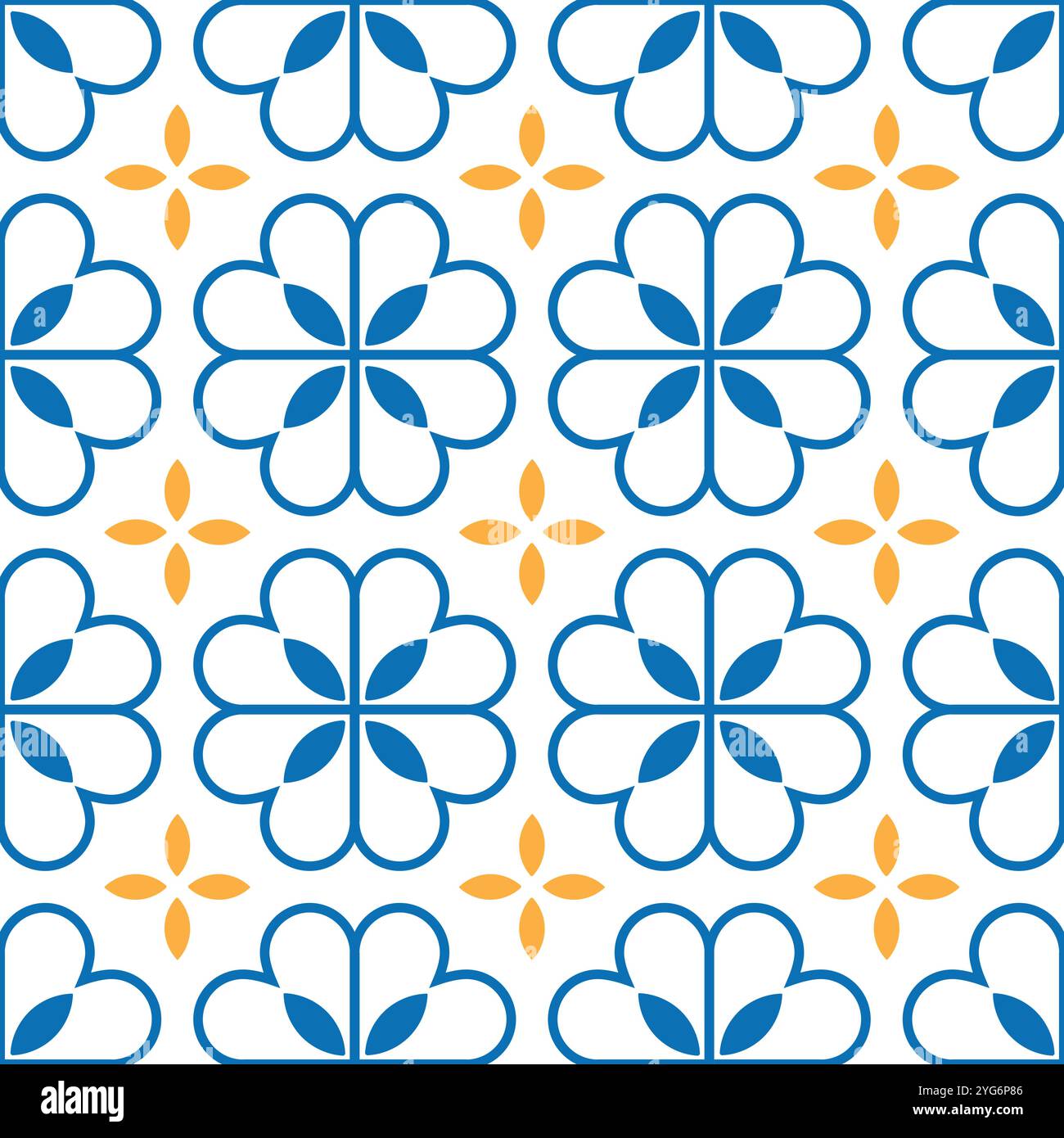 Blue and yellow seamless vector pattern with stylized quatrefoil motifs ...