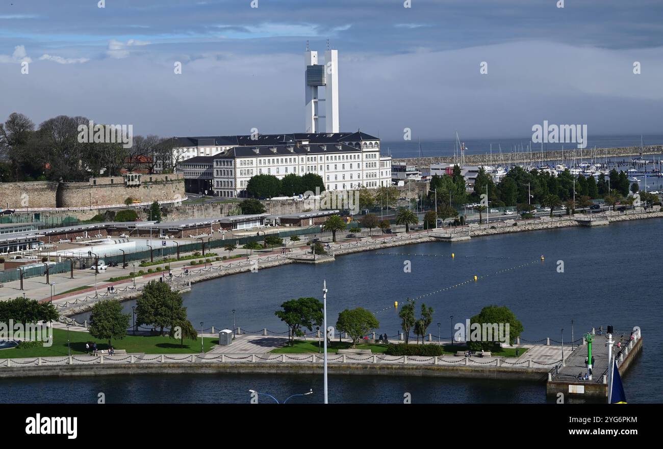 The maritime control tower overlooking the port of La Coruna in ...