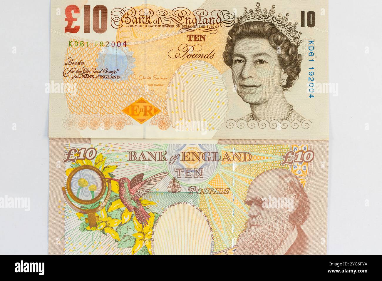 British Ten Pound Banknote Both Front and Back Sides on White Isolated ...
