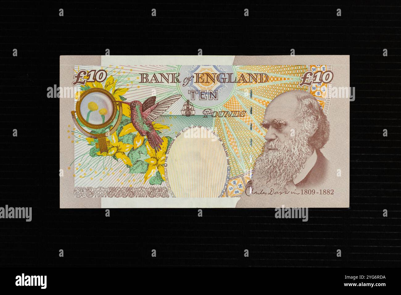 British ten pounds sterling banknote with Portrait of Charles Darwin ...