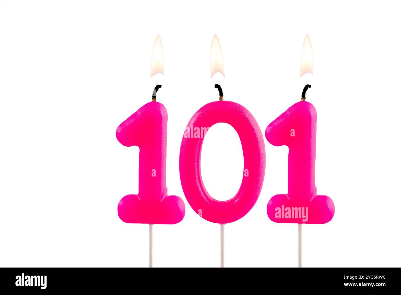 Pink number 101 birthday candle on white background Stock Photo - Alamy