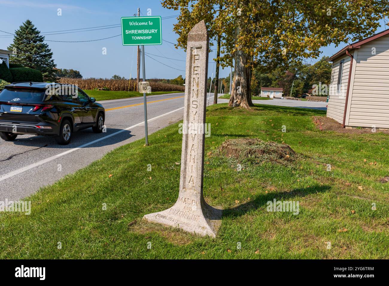 Maryland Line, MD, USA – October 13, 2024: A historic marker about the ...