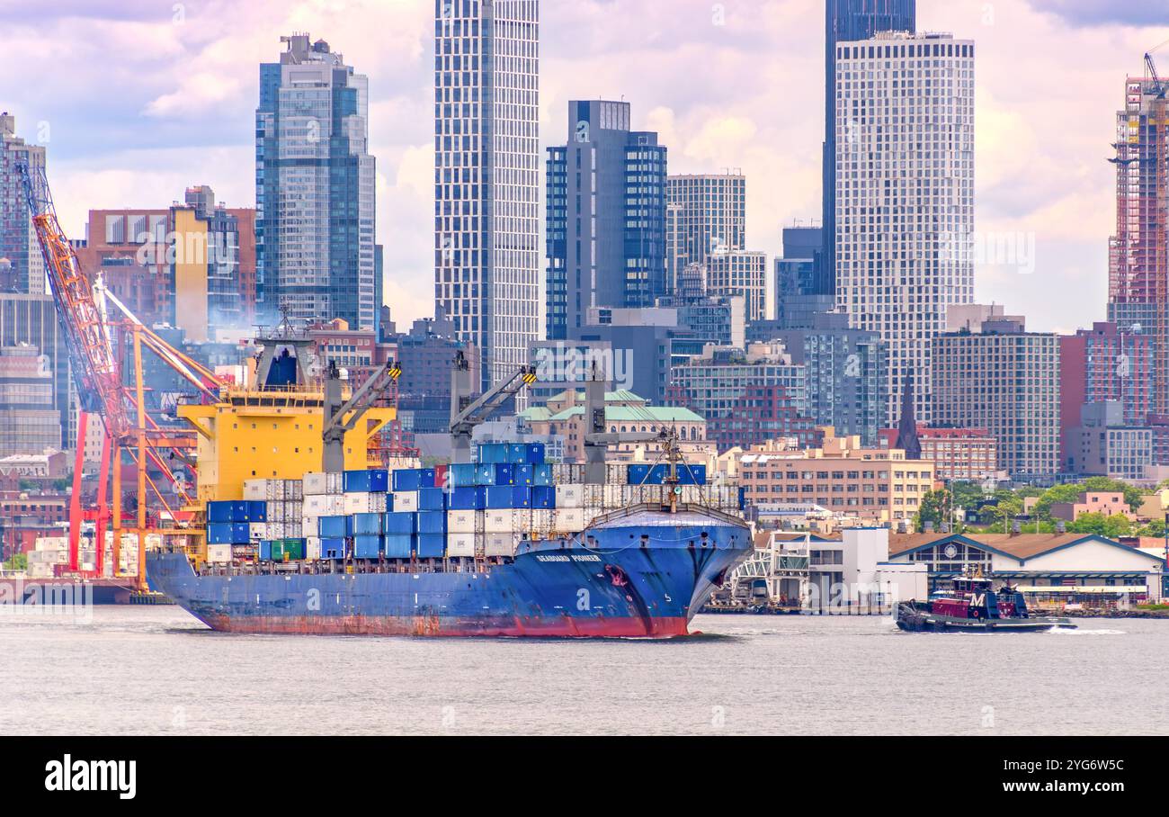 New York City, United States - May-29-2024, Container ship in the port ...