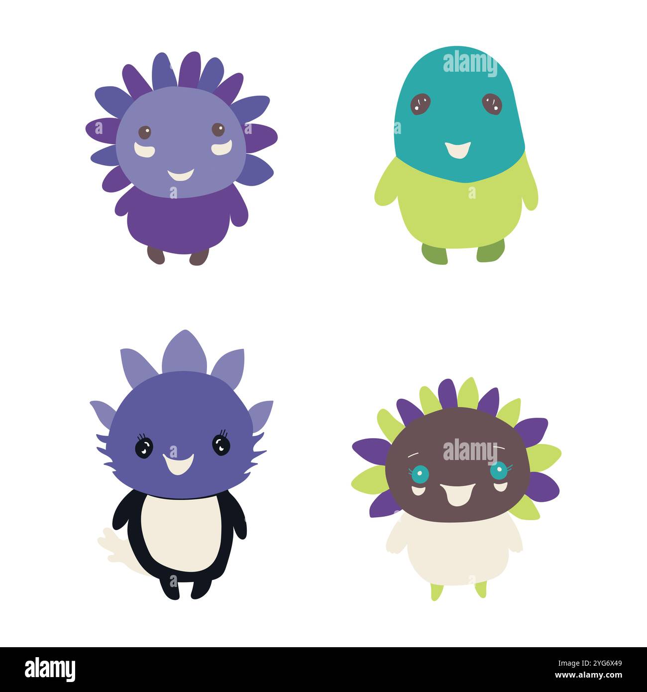 Set of funny cartoon characters on white. Vector illustration Stock ...