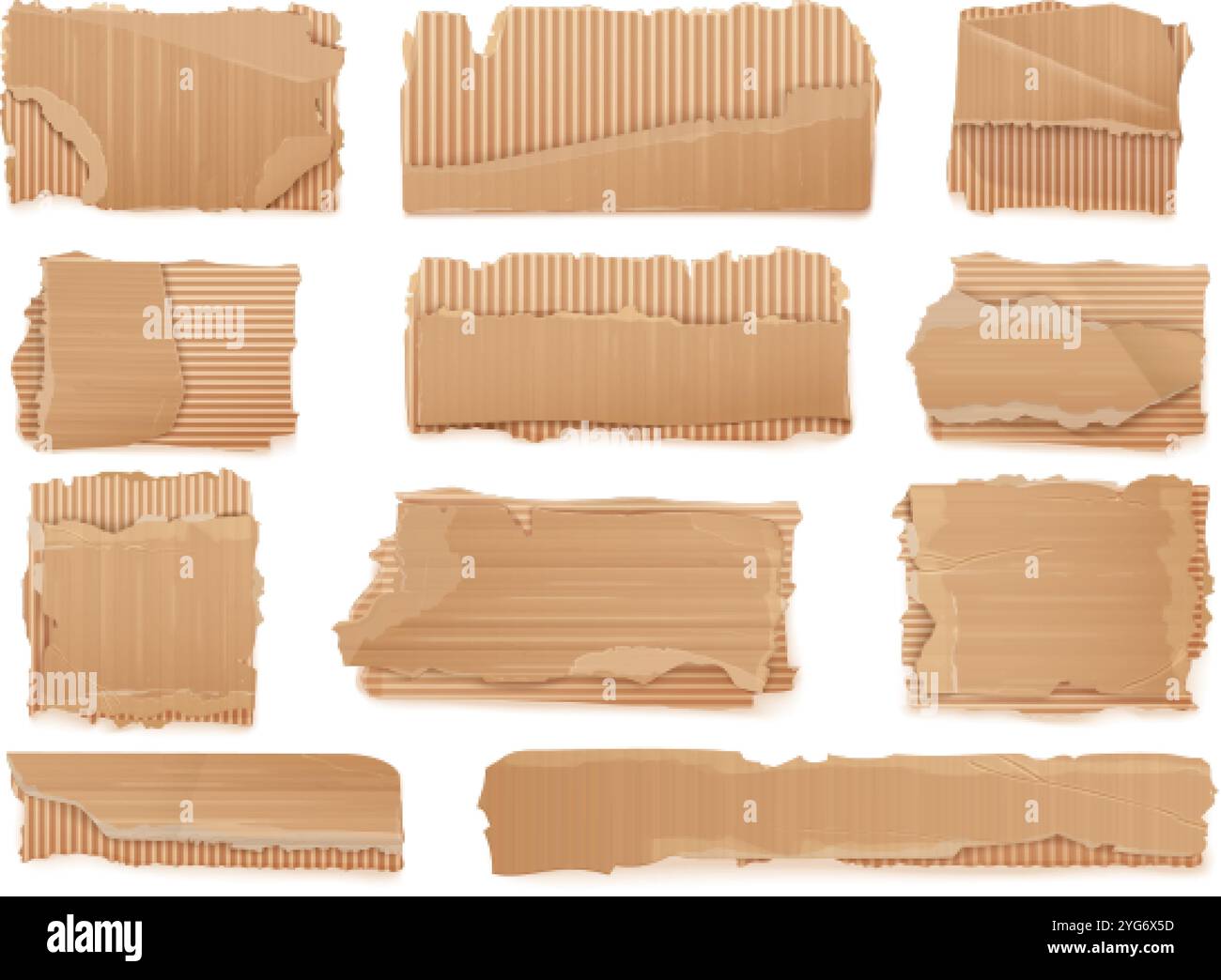 Realistic torn cardboard. Ripped carton scraps, damage cartonization ...