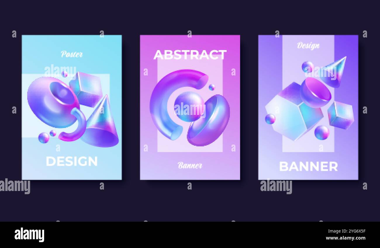 Holographic figure poster. 3d geometric plastic figure modern hologram ...