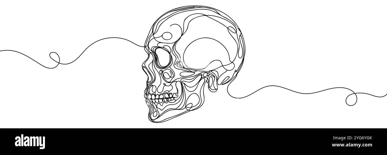 Human scull. One line continuous Halloween skull isolated on white ...