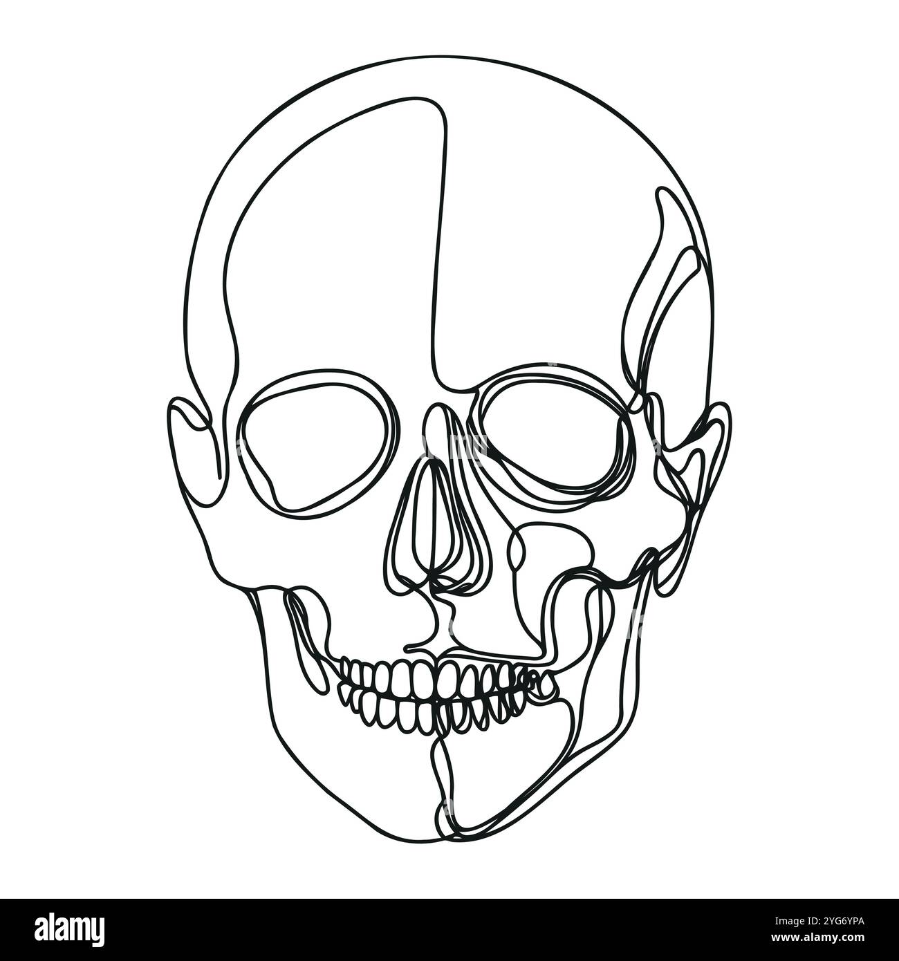 Human scull. One line continuous Halloween skull isolated on white ...