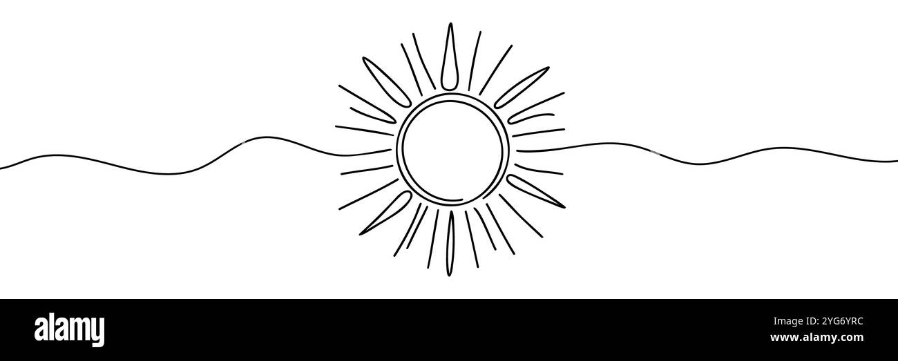 Sun continuous one line art drawing. Summer sun contour line sign ...