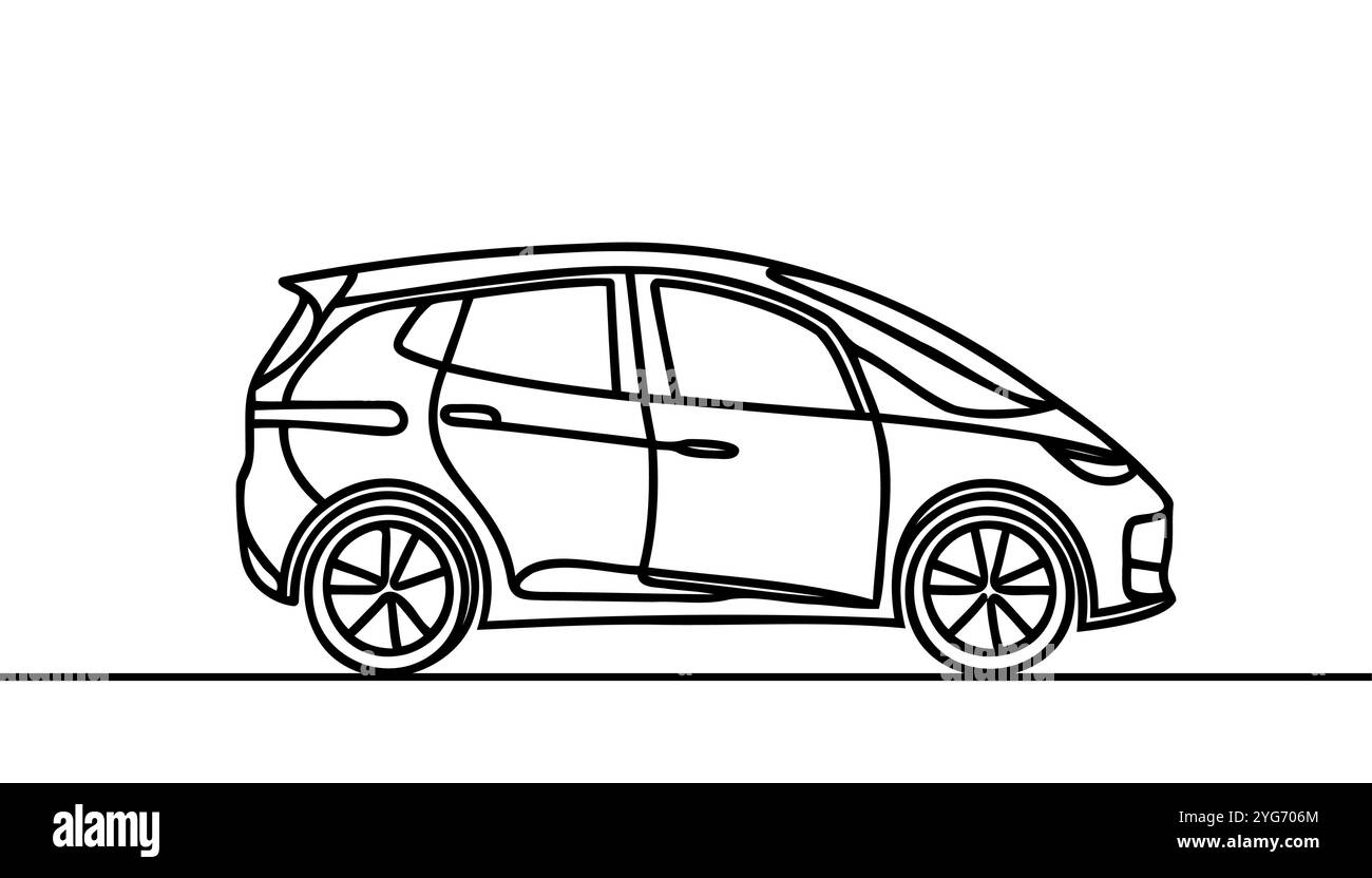 Electric car in continuous one line art drawing. Vehicle green energy ...