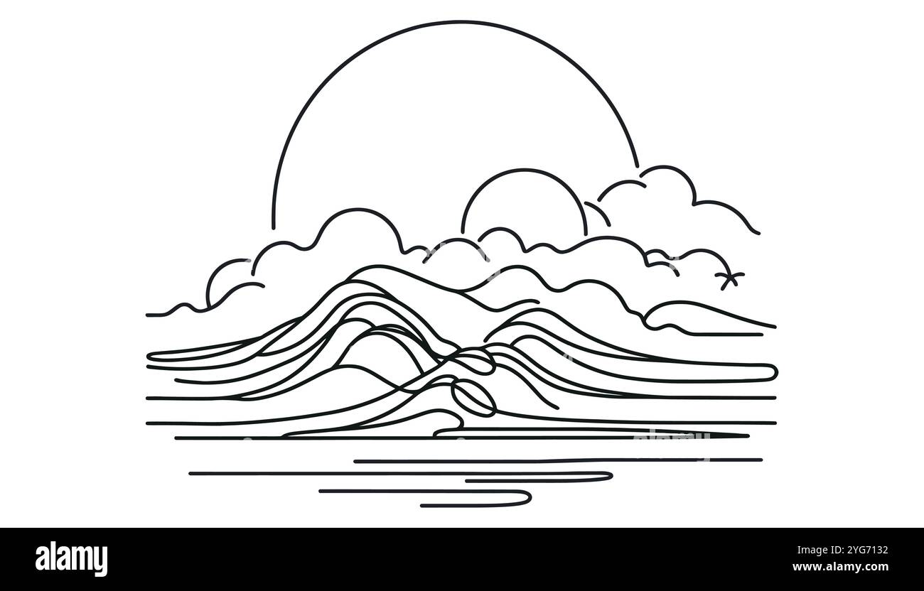 one continuous line drawing of sunset view Stock Vector Image & Art - Alamy