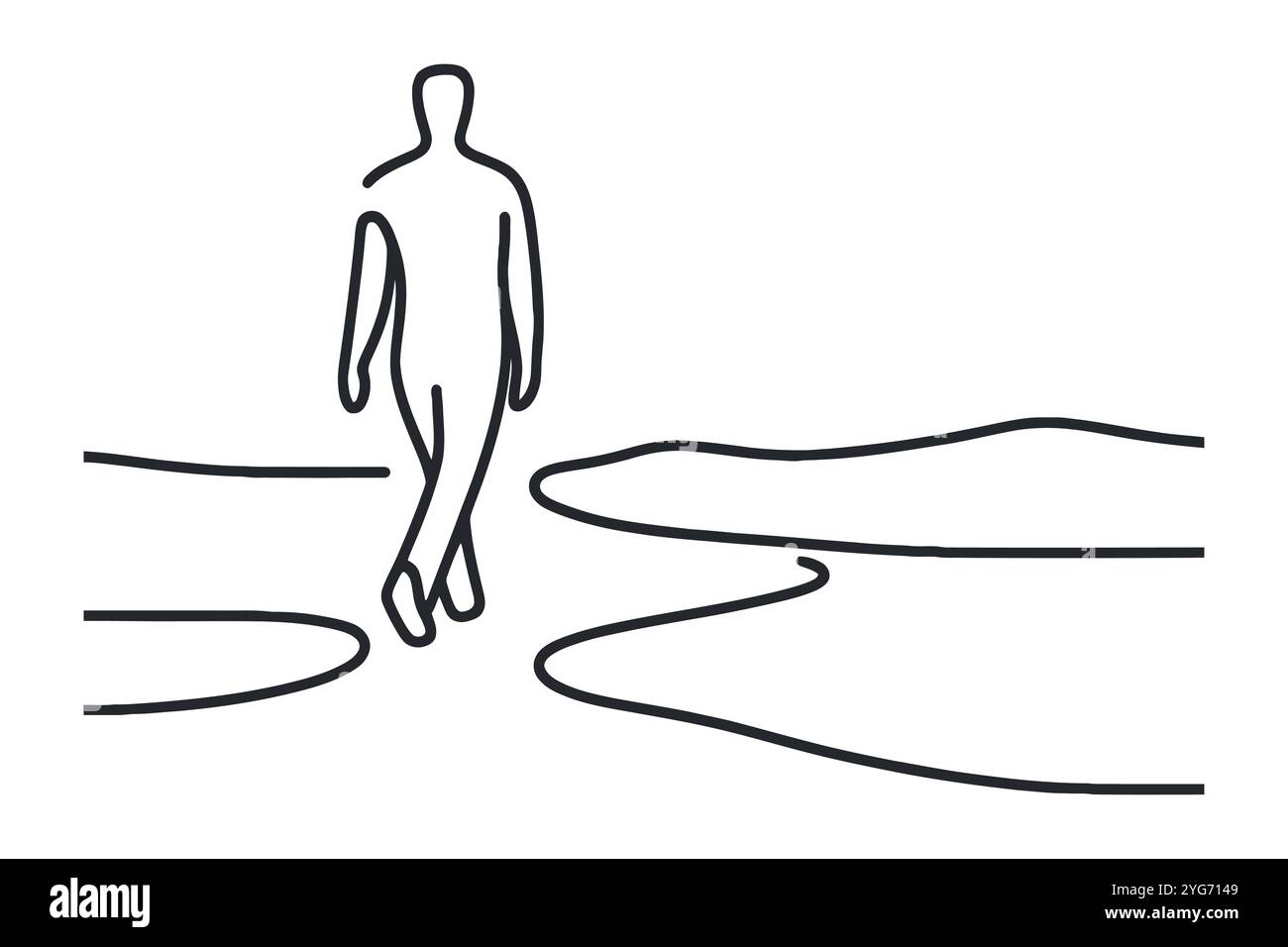 man walking along the road, horizon, drawn with one line Stock Vector ...