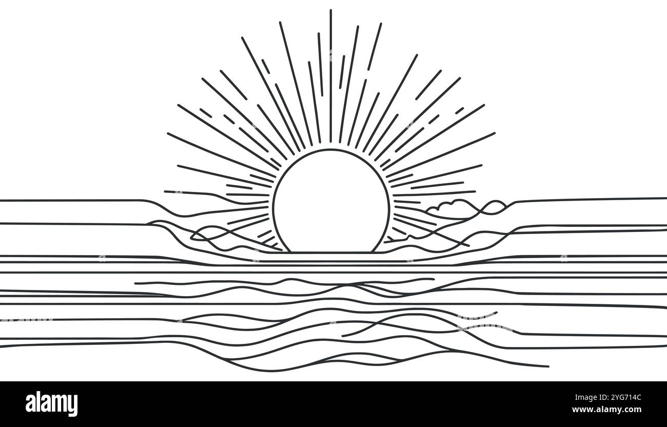 one continuous line drawing of sunset view Stock Vector Image & Art - Alamy