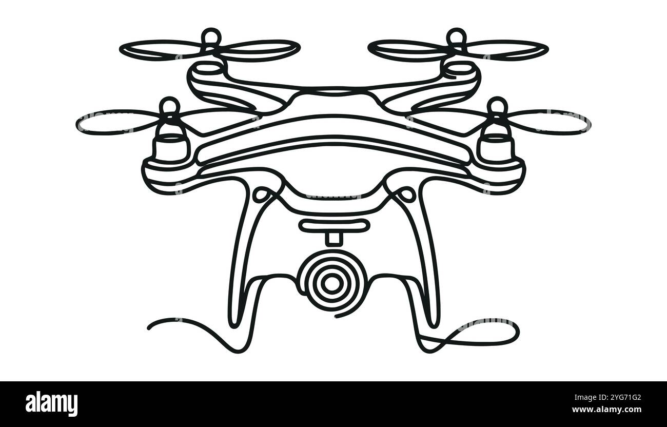 Vector continuous one single line drawing icon of quadcopter camera ...