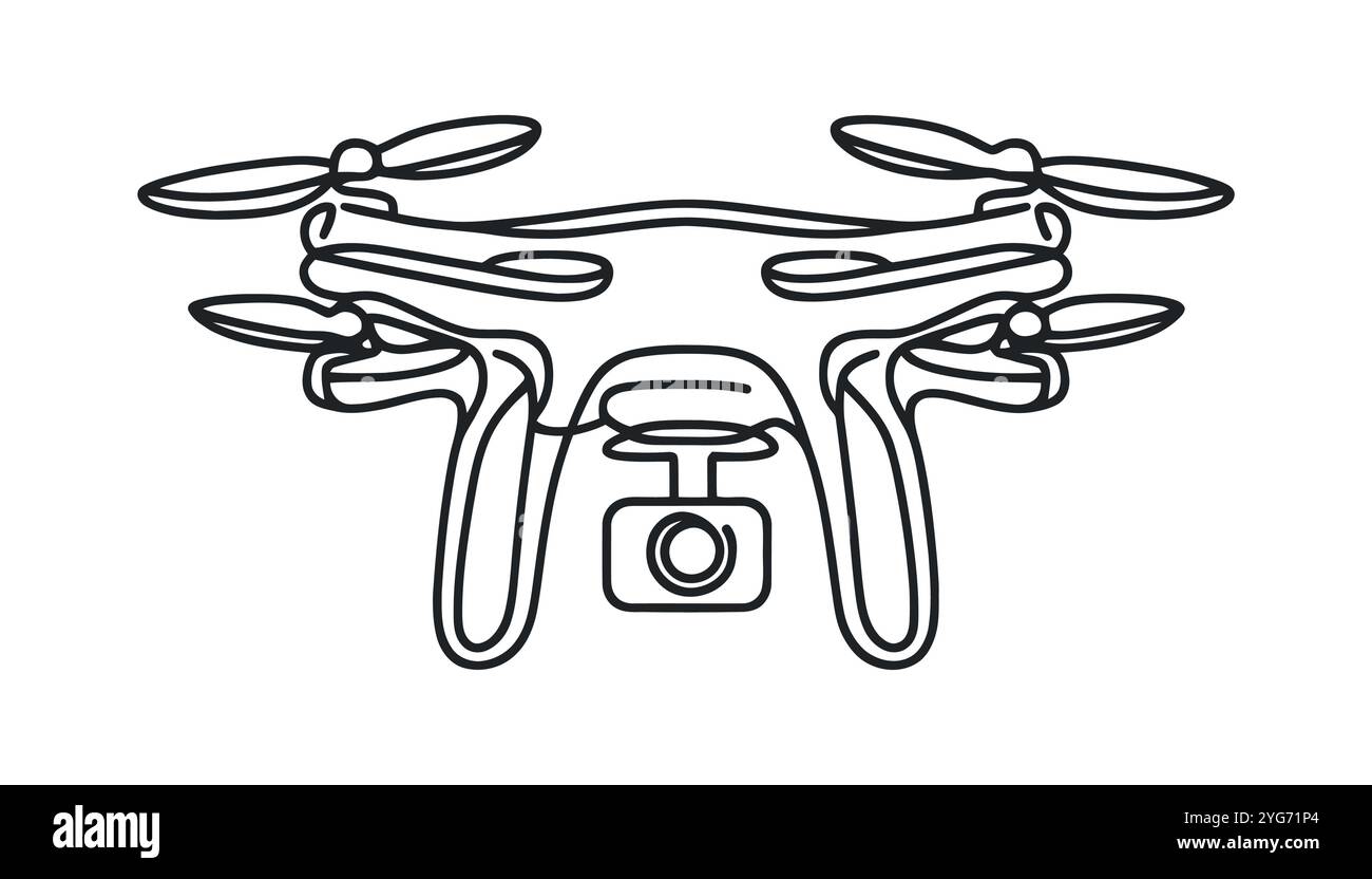 Vector continuous one single line drawing icon of quadcopter camera ...