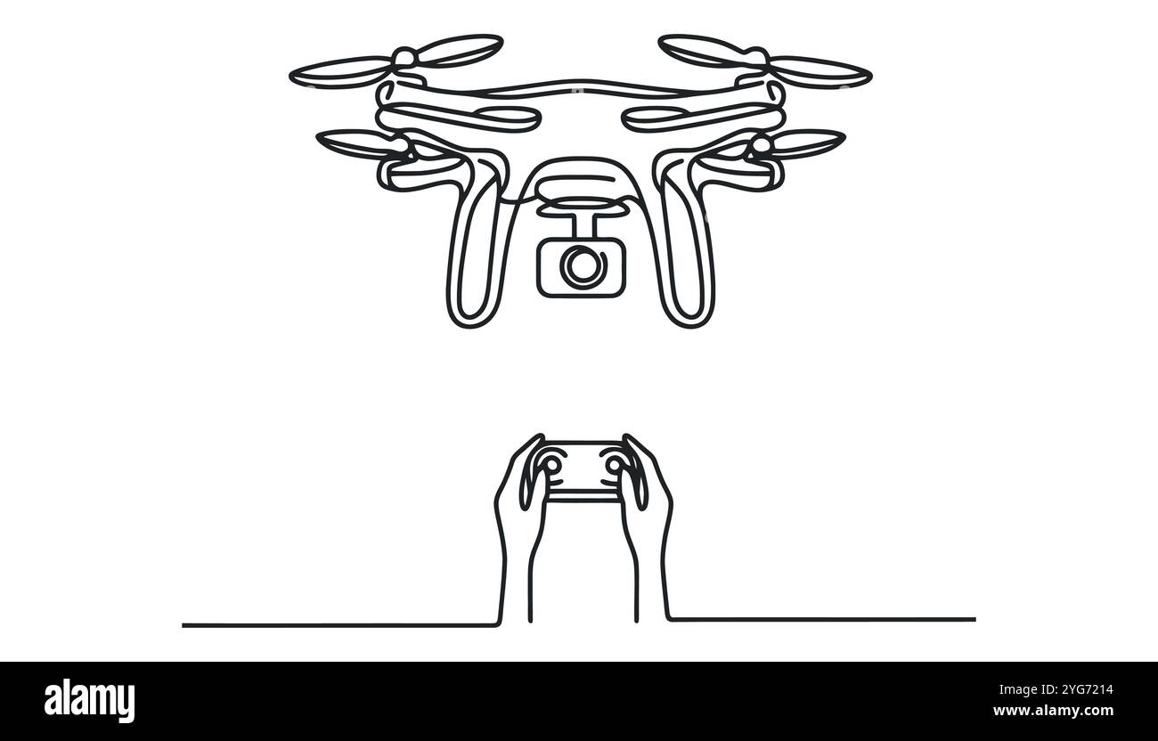 Vector continuous one single line drawing icon of quadcopter camera ...