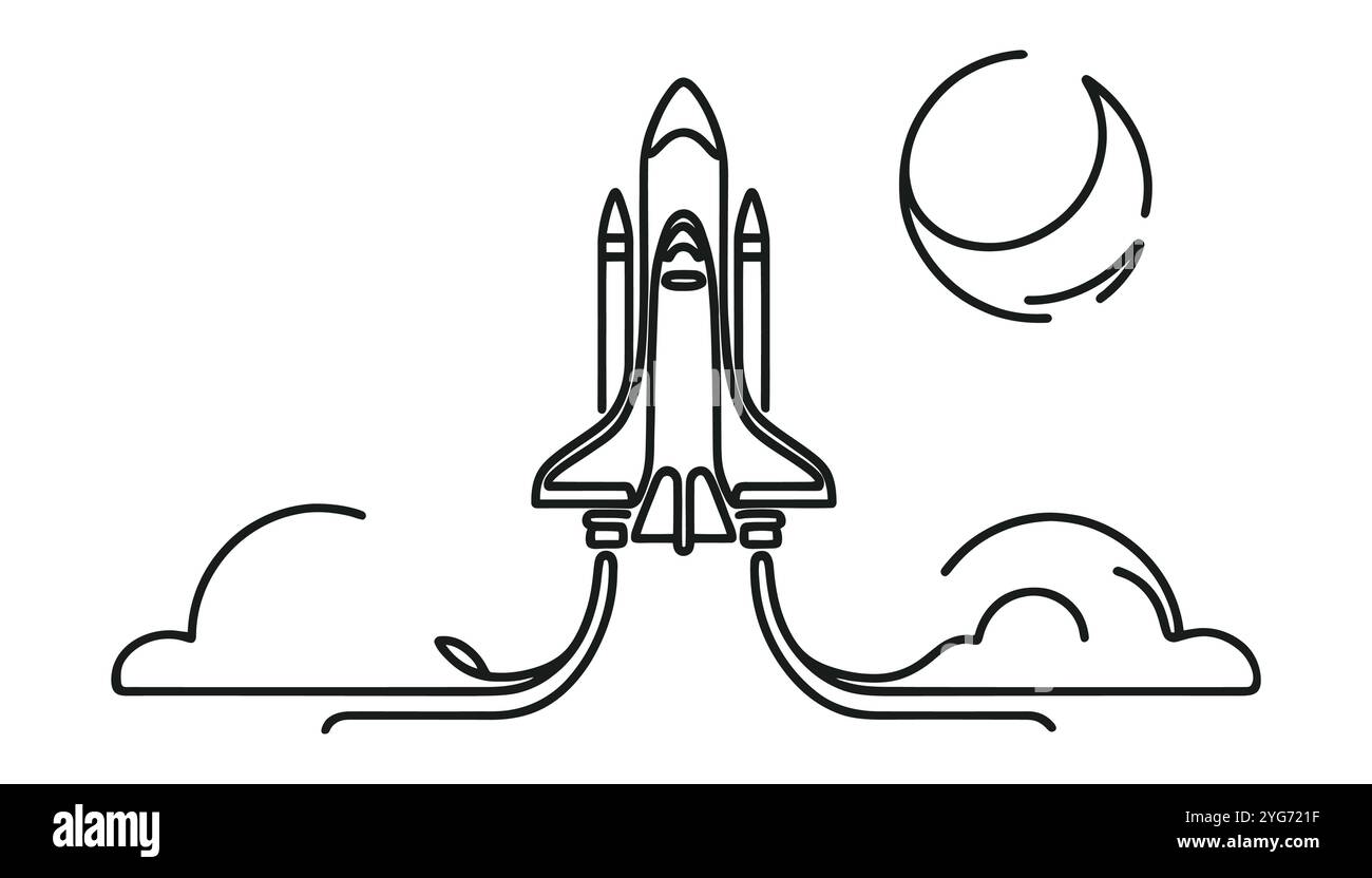 One continuous line drawing of Rocket space ship launch Stock Vector ...