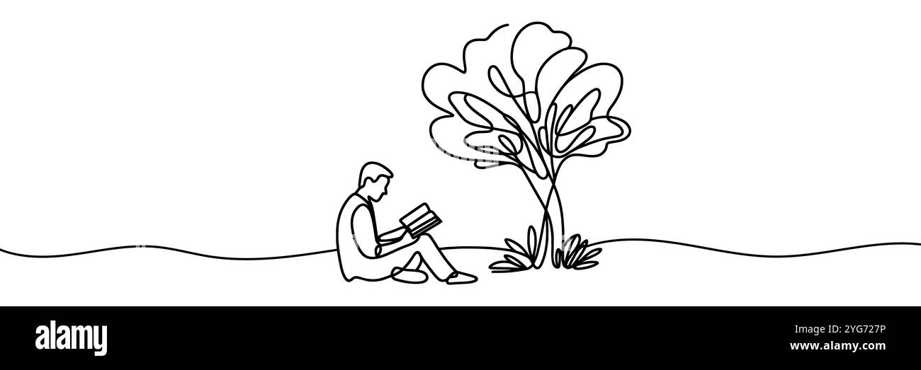 Man sitting under tree illustration hi-res stock photography and images ...