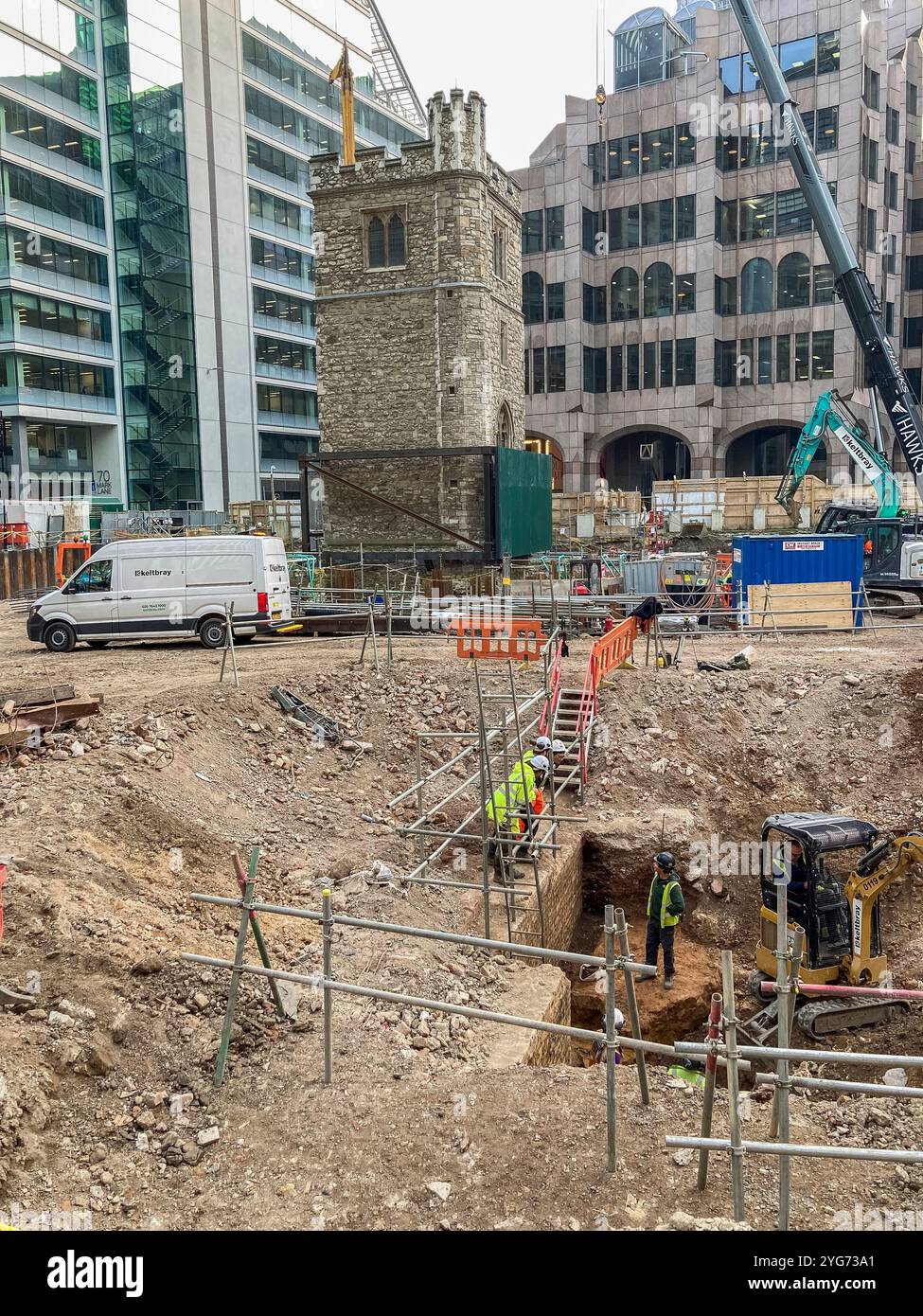 Grade I listed All Hallows Staining church tower with excavation works ...