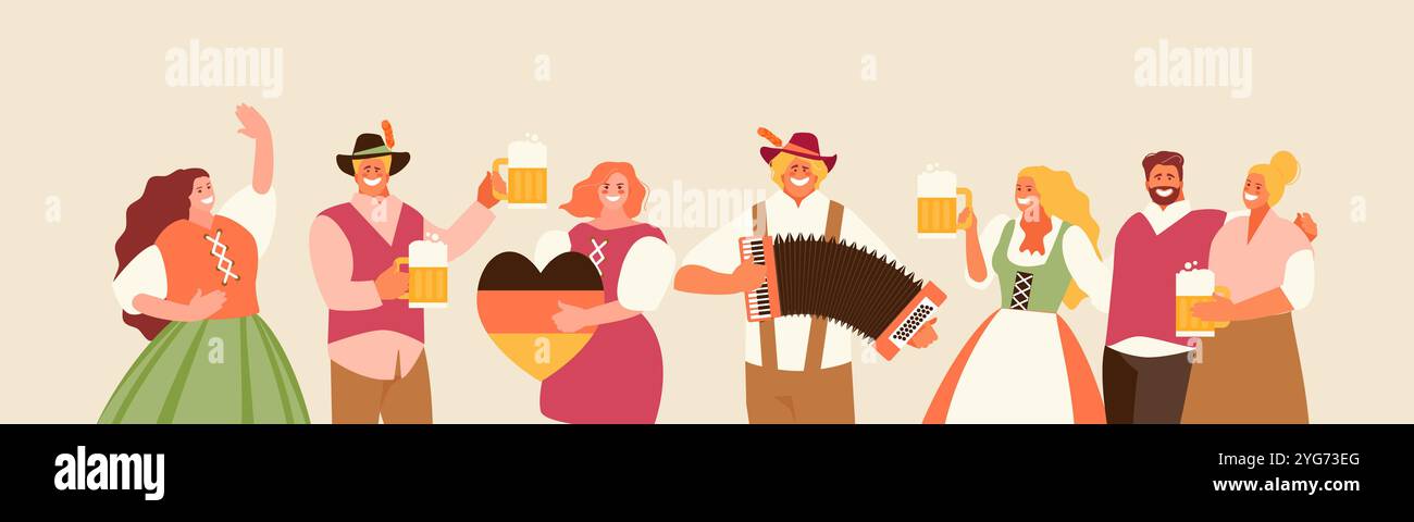 People group celebrating Oktoberfest. German national holiday vector ...